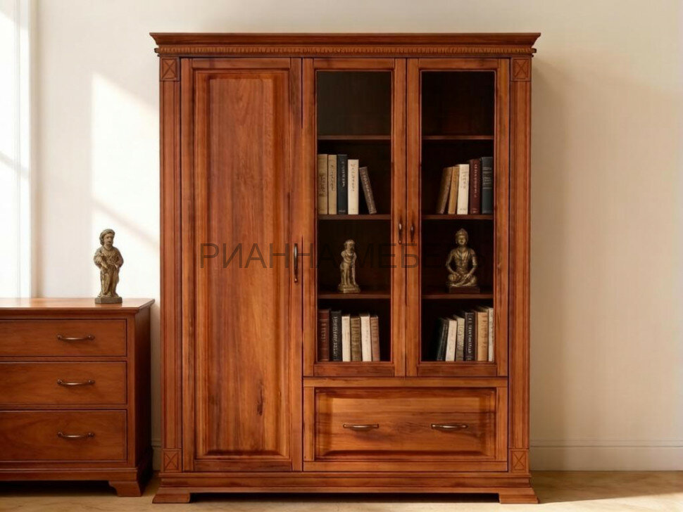 Книжный шкаф рианна Верди 104, массив из массива сосны, 130x45x150см