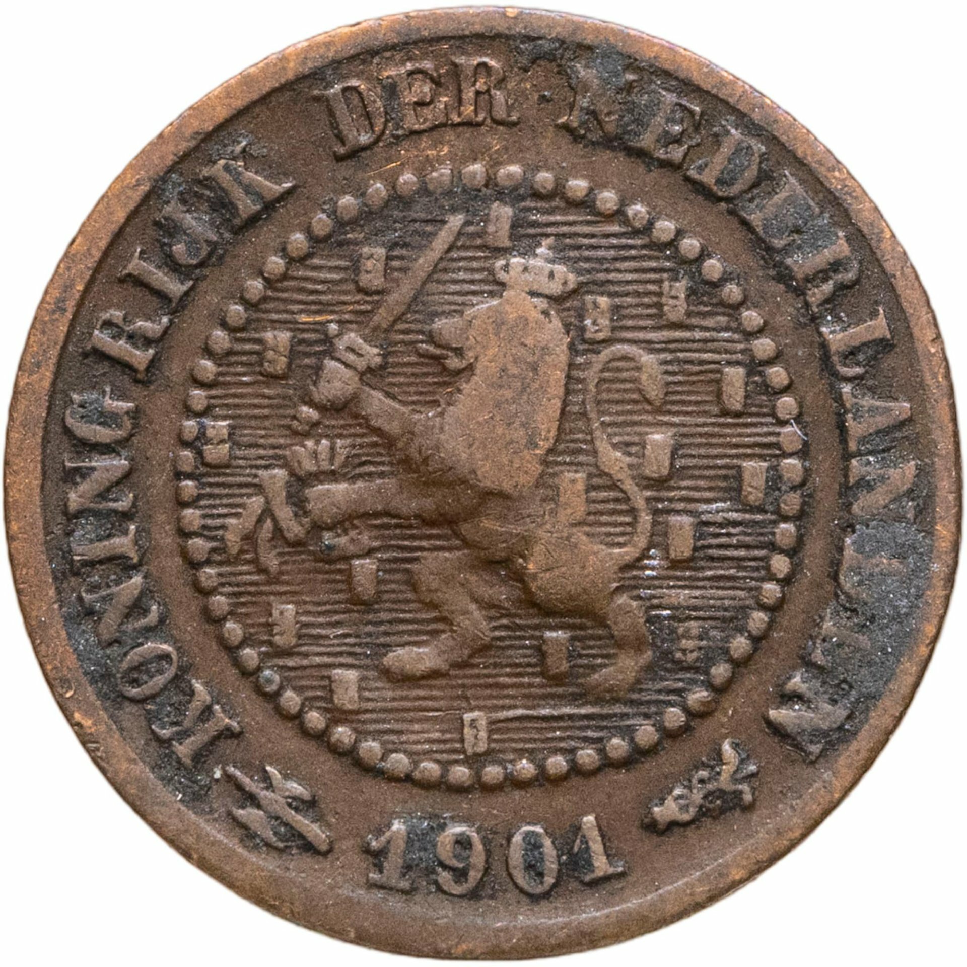 Нидерланды 1/2 цента 1901, Бронза, в сохранности XF