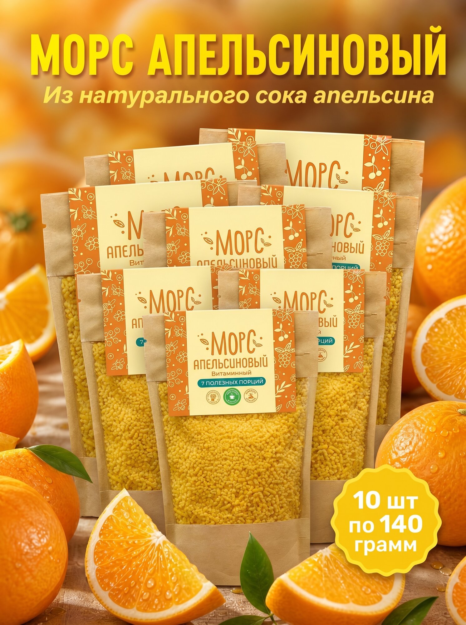 Морс сухой концентрированный Апельсиновый 10 пакетиков по 140 гр основа концентрат для напитка с витаминами