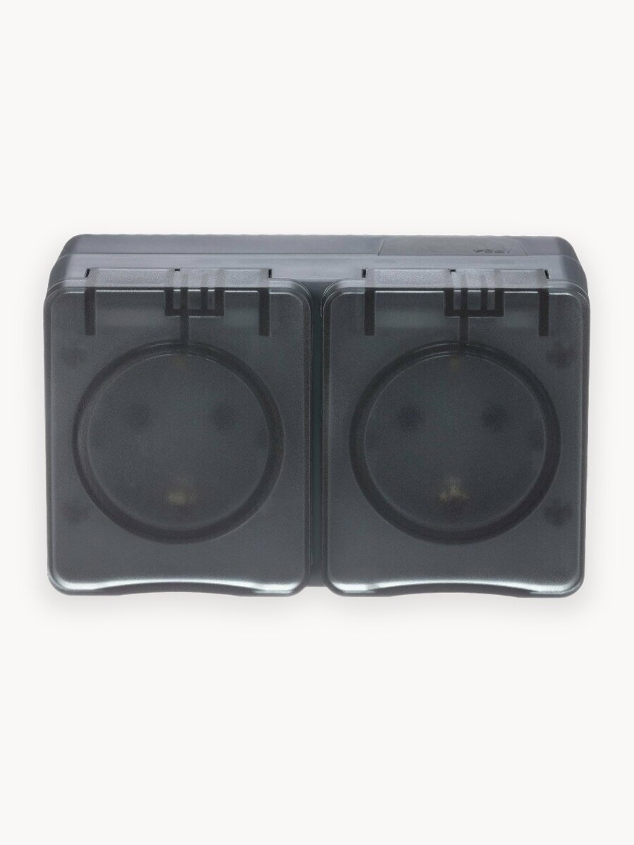 Розетка 2-м ОП AtlasDesign Profi54 16А IP54 250В с заземл. защ. шторки антрацит SE ATN544026