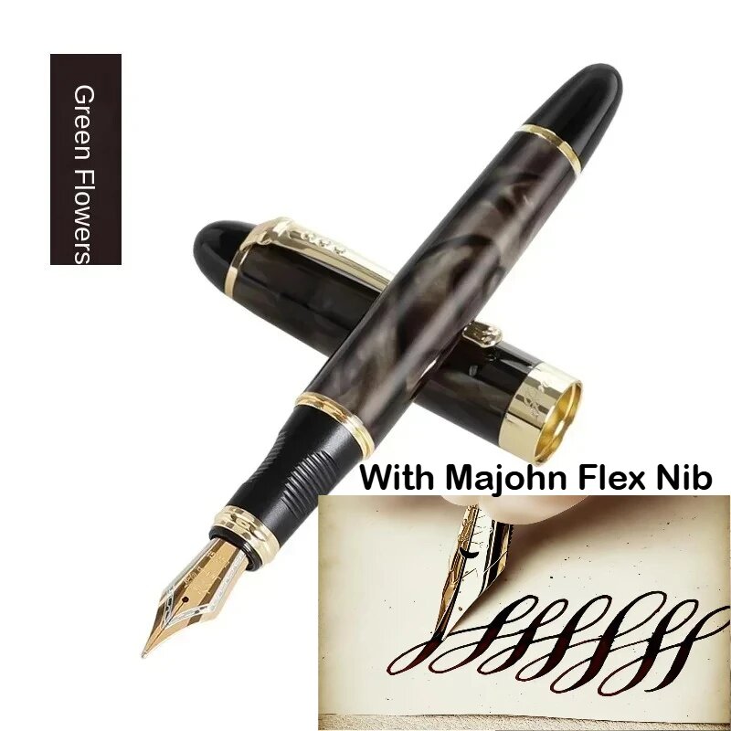 Перьевая ручка JINHAO X450 с гибким пером Majohn Черный, Gold Flex Nib, Green Flower