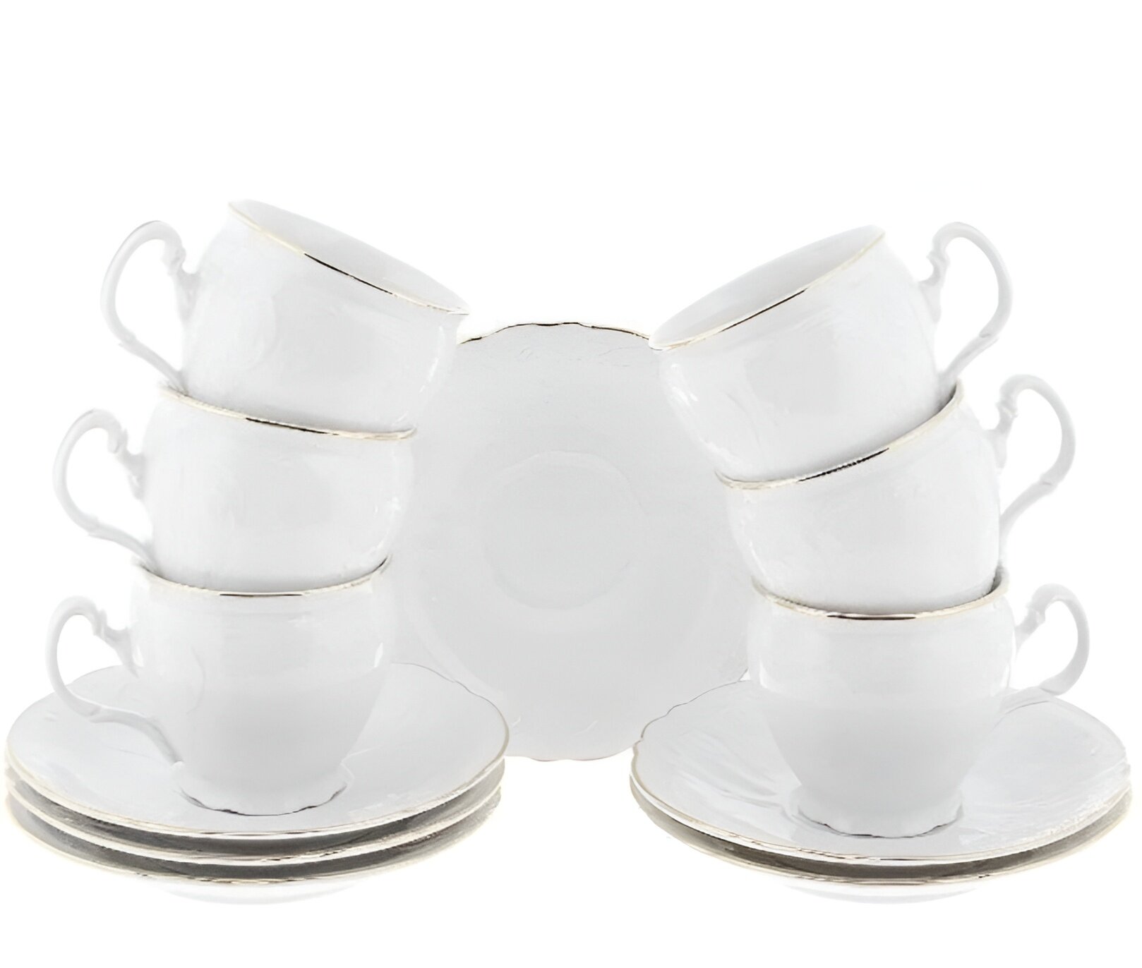 Набор чайных пар Thun Бернадотт, фарфор, 240мл, 6шт, белая, с золотой отводкой