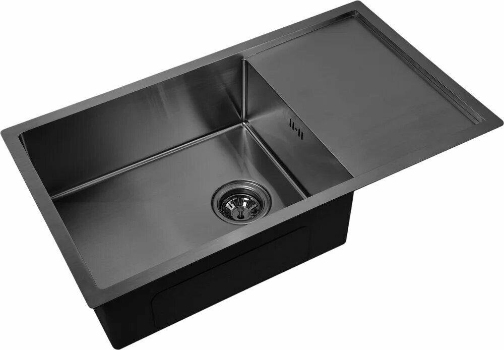 Мойка кухонная Zorg Inox PVD 7844 металлическая, 78x44, прямоугольная, мойка для кухни, с крылом, врезная, черная, под столешницу, серая