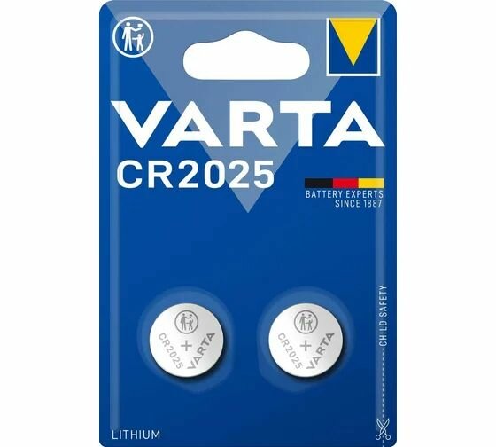Батарейка VARTA Lithium CR2025, 2 штуки (2 штуки в одном блистере)