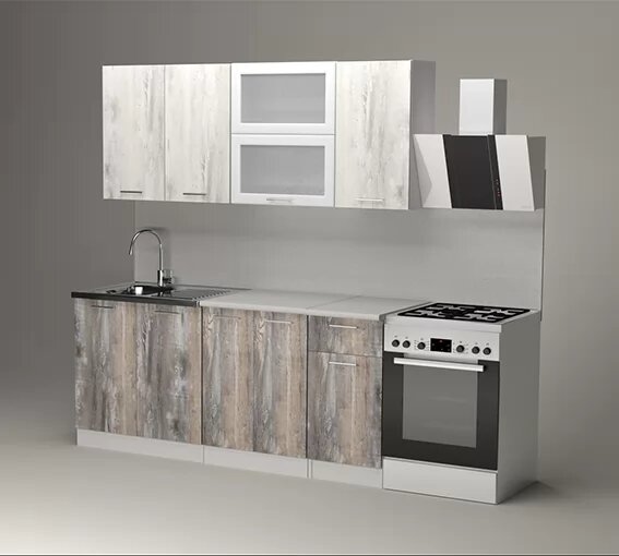 Кухонный гарнитур Герда Инна макси 1800 мм, каркас ЛДСП, фасад ЛДСП; Стекло, Белый/Пайн белый/Пайн экзотик