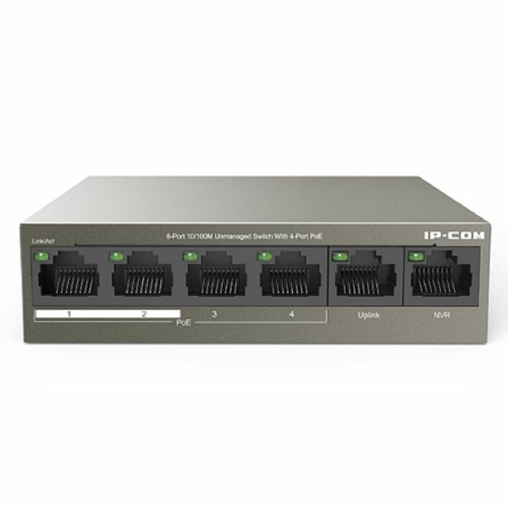 IPCOM Сетевое оборудование IP - COM F1106P - 4 - 63W Коммутатор PoE неуправляемый 6 - Ports 10 100 Mbps Base - TX 4 - Ports PoE PoE бюджет 58W