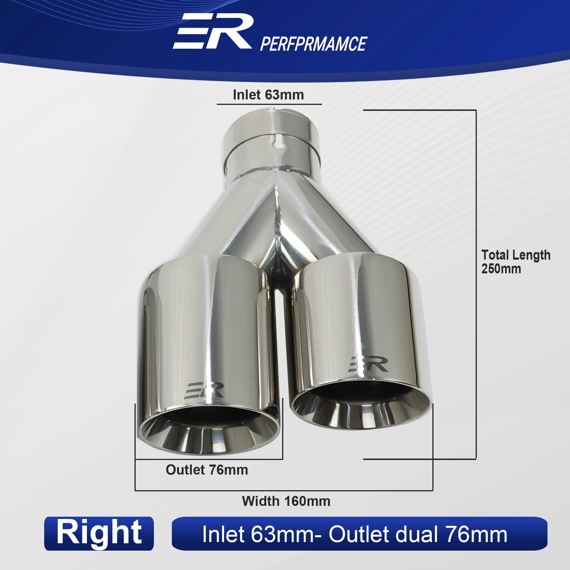 Выхлопная Гоночная машина, модификация наконечников выхлопной трубы, двойной выход, выхлопная труба, Двухуровневая Нержавеющая Задняя труба, глушитель, Right In63-Out 76mm