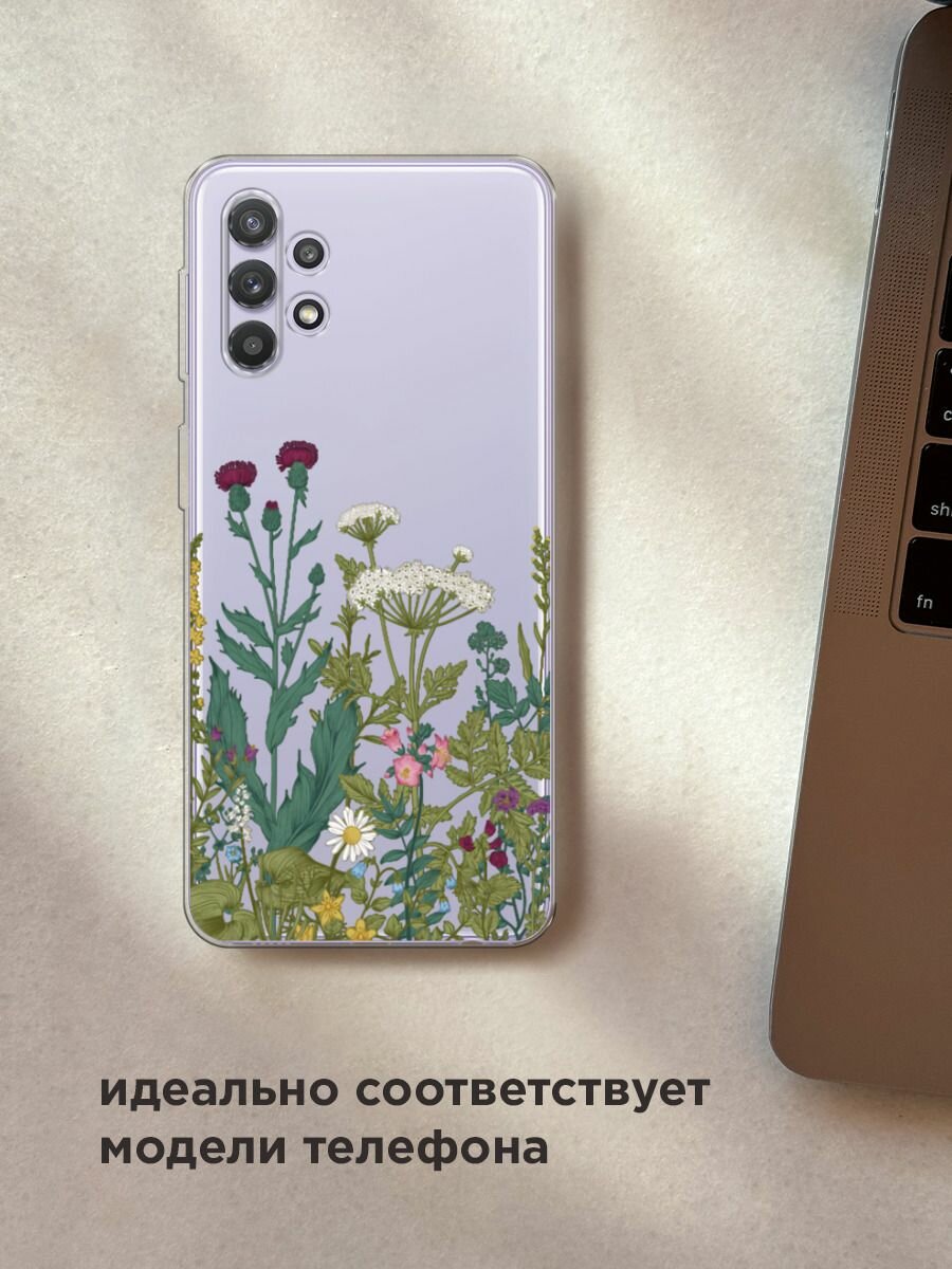 Чехол на Samsung Galaxy A32 / Самсунг Галакси А32 с принтом "Дикие полевые цветы", прозрачный — фото 1
