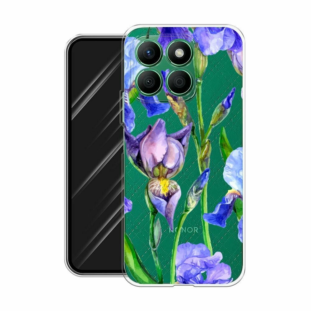 Чехол на Honor X8B / Хонор X8B с принтом Синие ирисы, прозрачный — фото 1