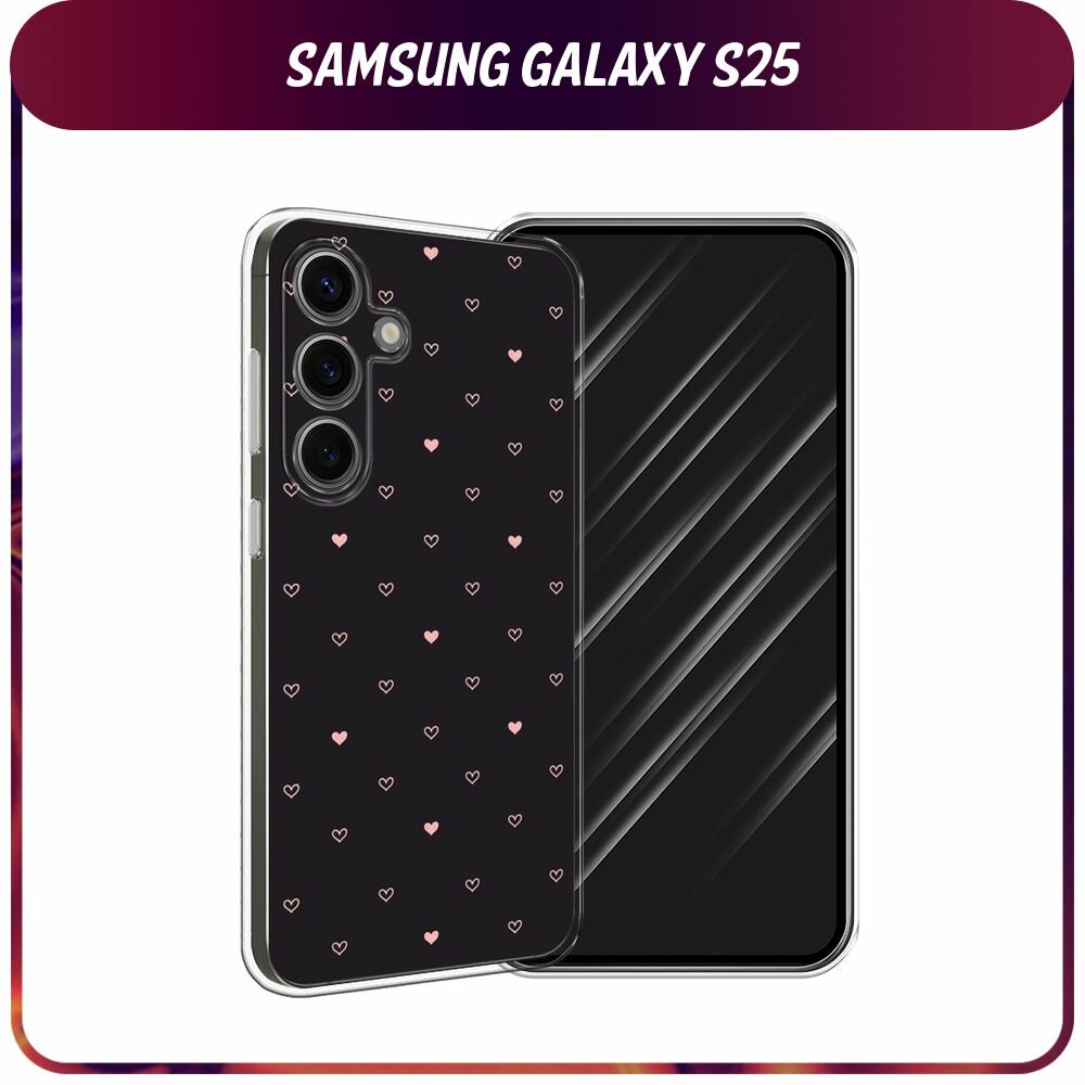 Чехол на Samsung Galaxy S25 / Самсунг S25 с принтом "Черный фон и сердечки"