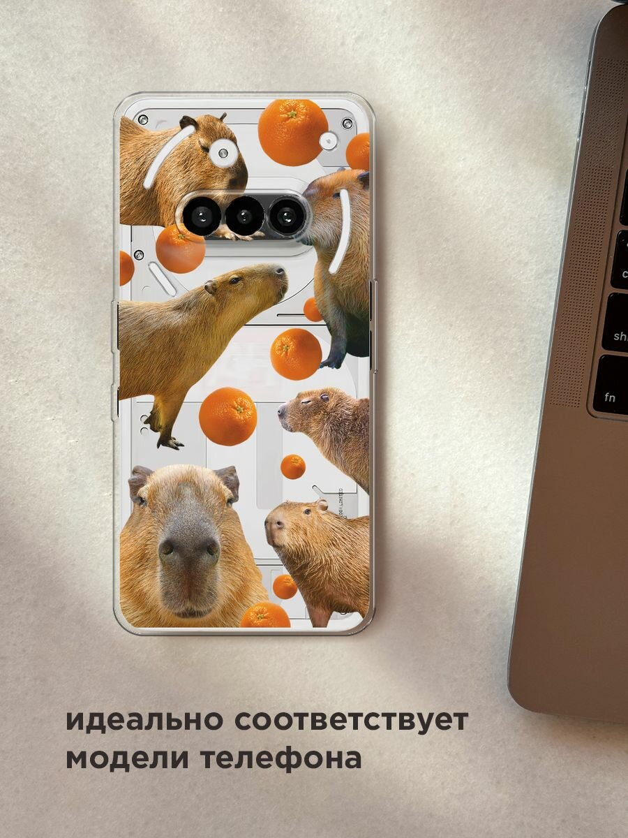 Чехол на Nothing Phone 3a / Нотинг Фон 3а с принтом "Капибара и апельсины", прозрачный — фото 1