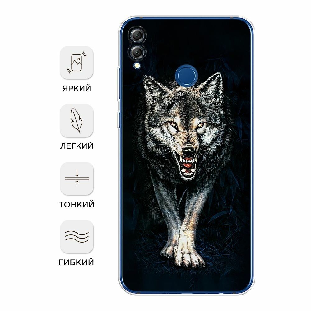 Чехол на Honor 8X / Хонор 8Х с принтом "Злобный волк из ночи" — фото 1