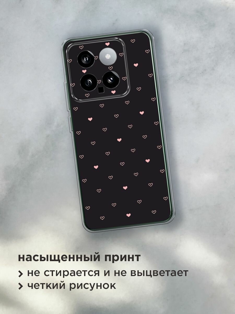 Чехол на Xiaomi 14 / Сяоми 14 с принтом "Черный фон и сердечки" — фото 1