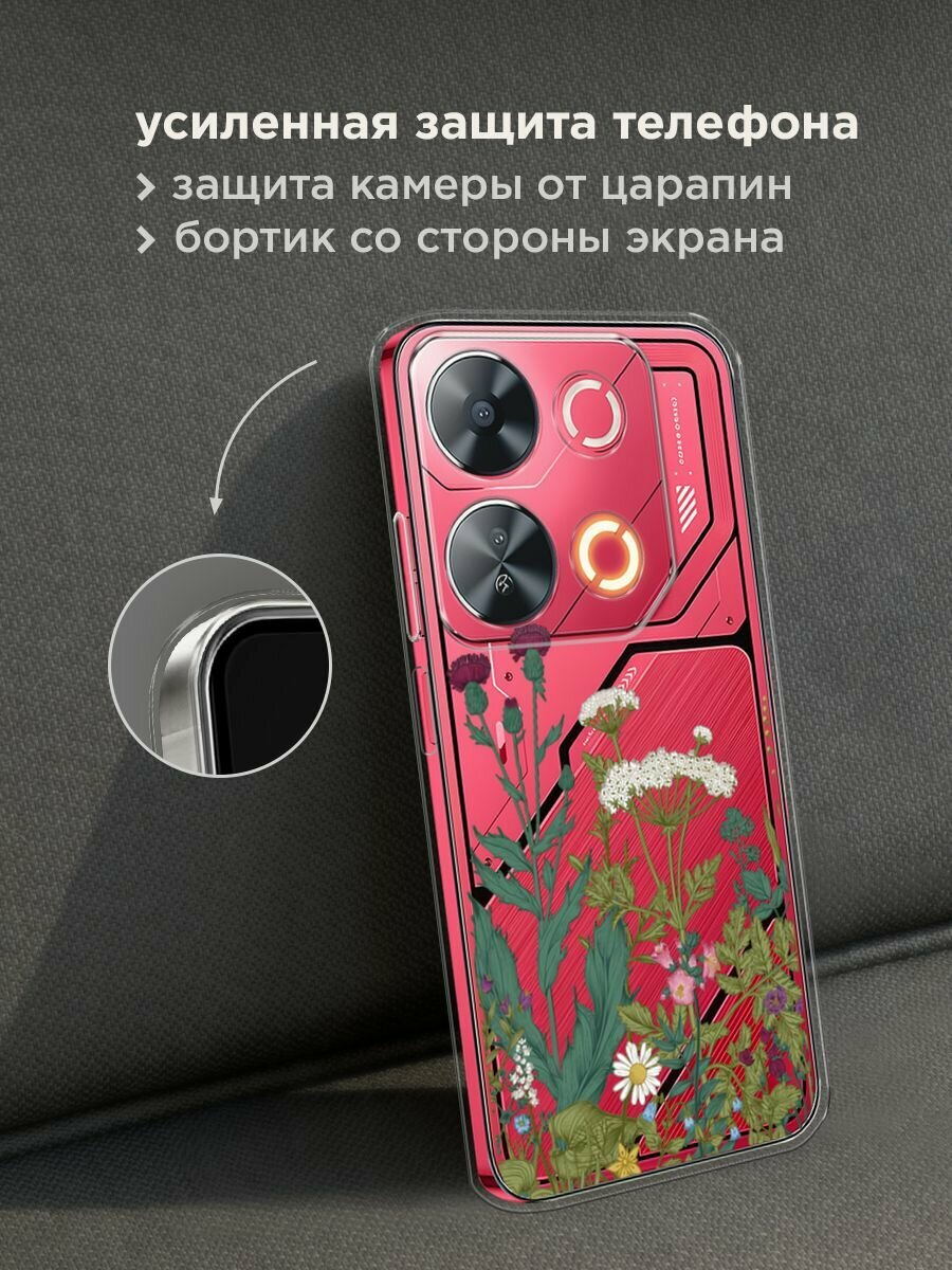 Чехол на Itel P65 / Ител P65 с принтом "Дикие полевые цветы", прозрачный — фото 1