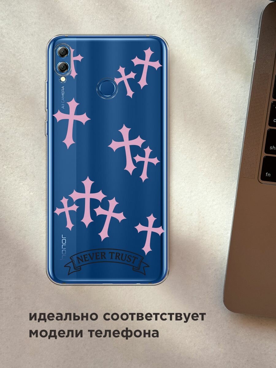 Чехол на Honor 8X / Хонор 8Х с принтом "Розовые кресты", прозрачный — фото 1