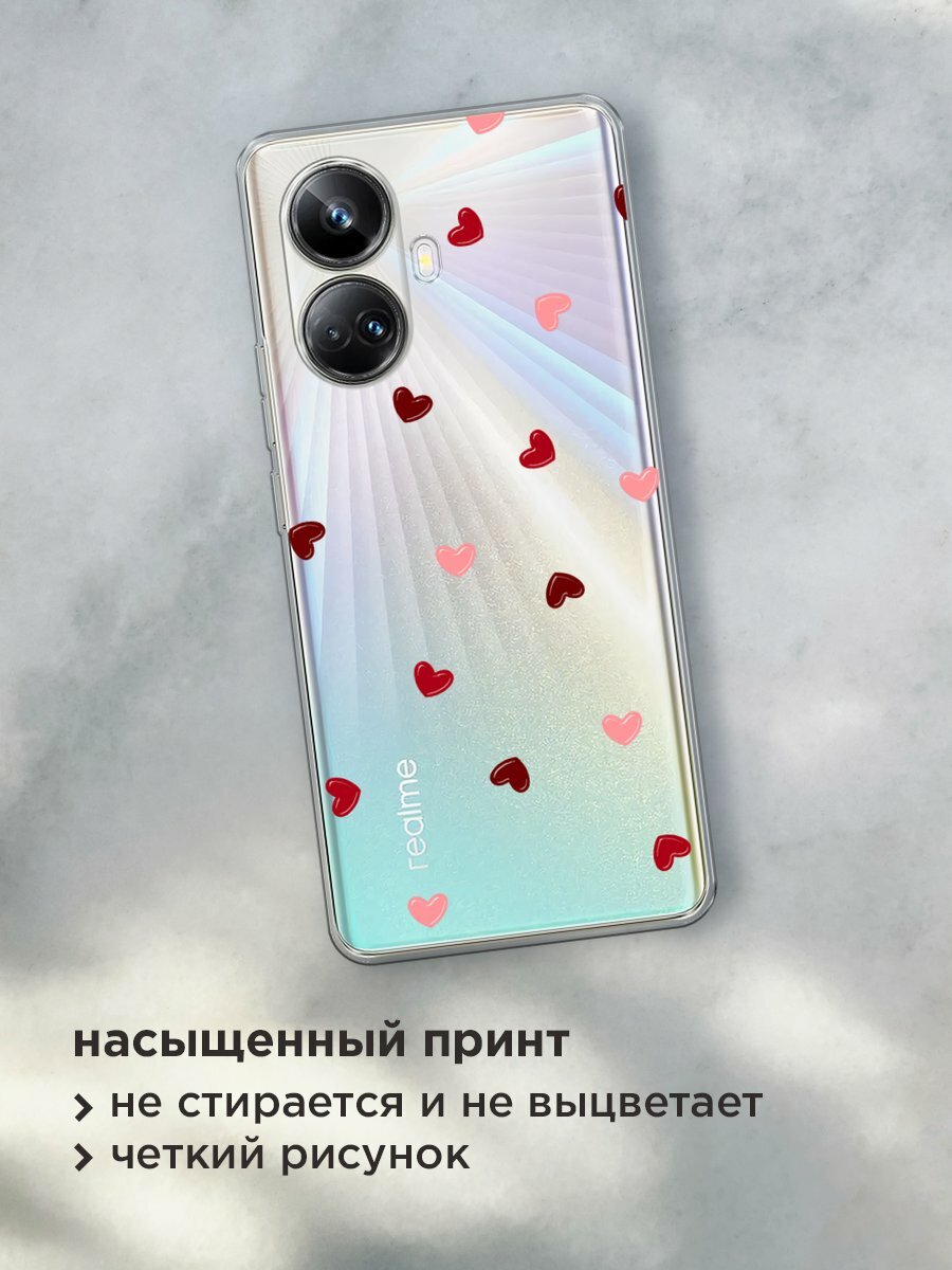 Чехол на Realme 10 Pro+ / Реалми 10 Про+ с принтом "Бордовые сердечки 2" — фото 1