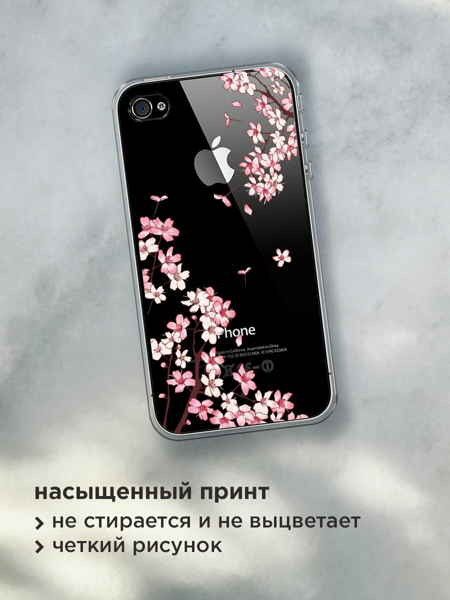 Чехол на Apple iPhone 4/4S / Айфон 4/4S с принтом "Ветви сакуры 1", прозрачный — фото 1