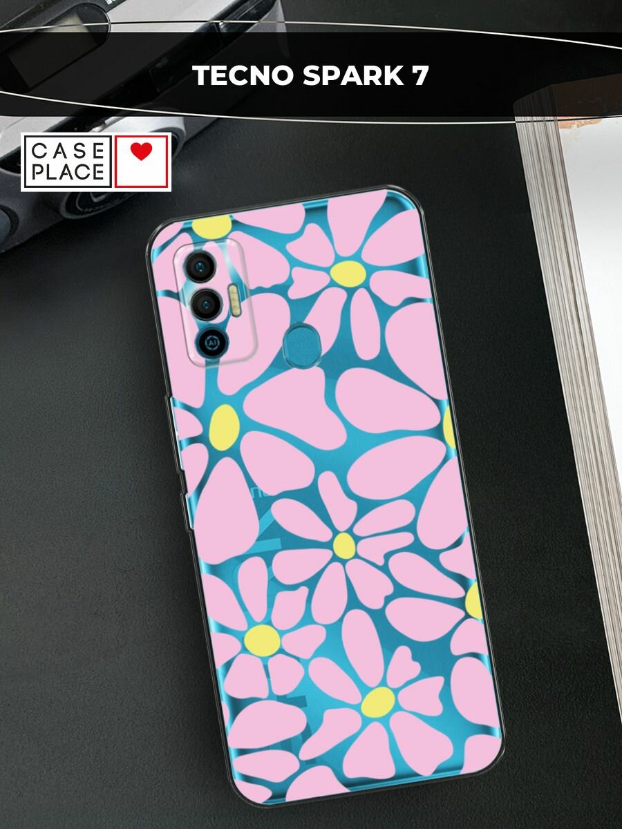 Чехол на Tecno Spark 7 / Техно Спарк 7 с принтом "Розовые лепестки 2", прозрачный