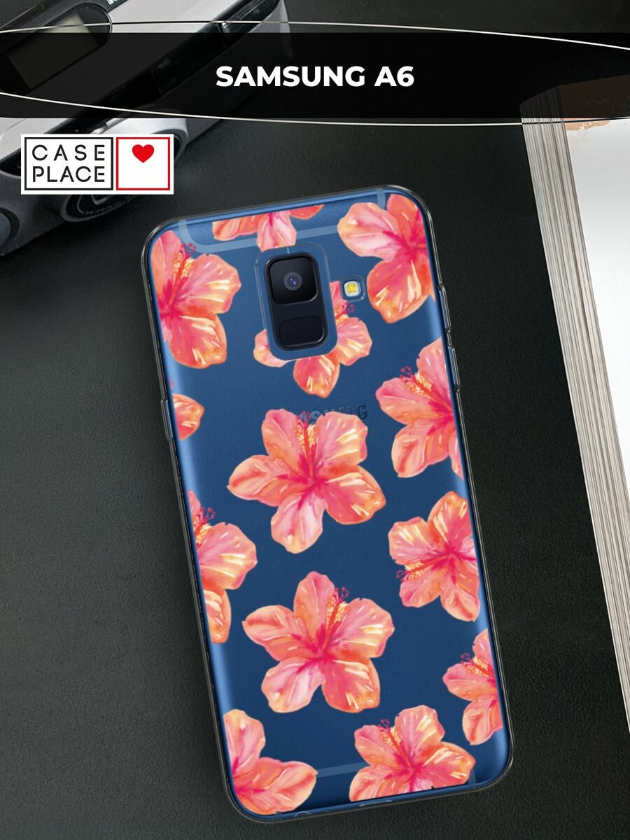 Чехол на Samsung Galaxy A6 / Самсунг Галакси А6 с принтом "Pink flowers"