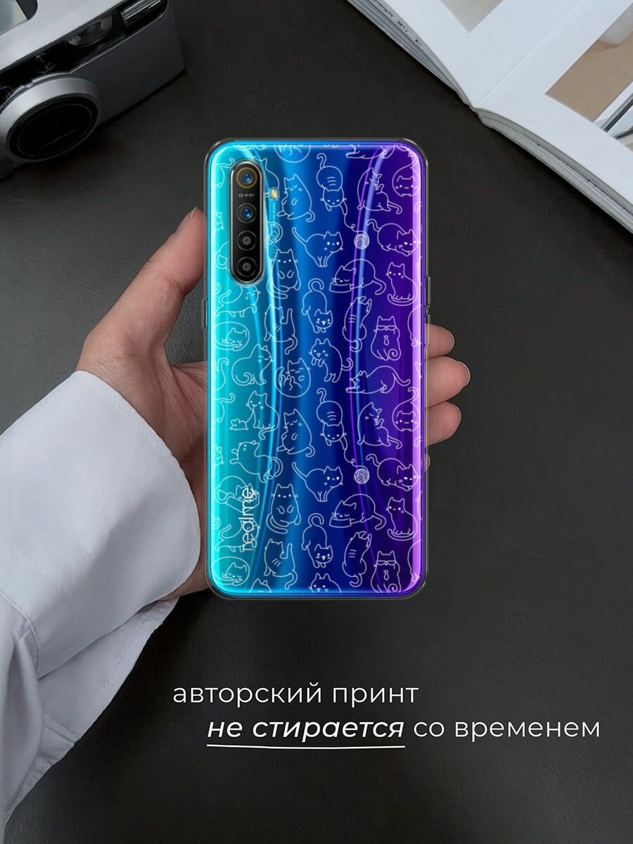 Чехол на Realme XT / Реалми XT с принтом "Шкодливые котики линии", прозрачный — фото 1