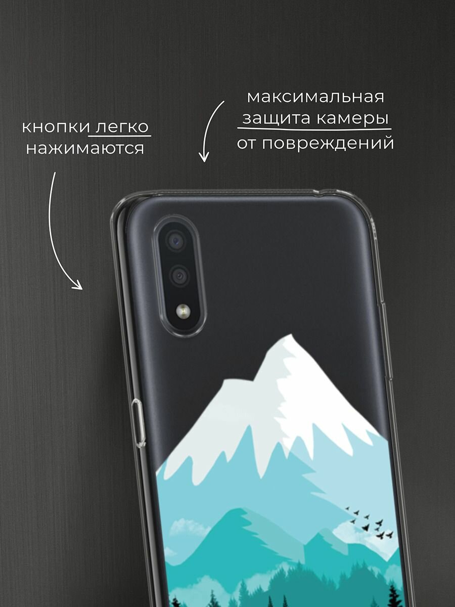 Чехол на Samsung Galaxy A01 / Самсунг Гэлакси А01 с принтом "Синяя снежная гора", прозрачный — фото 1