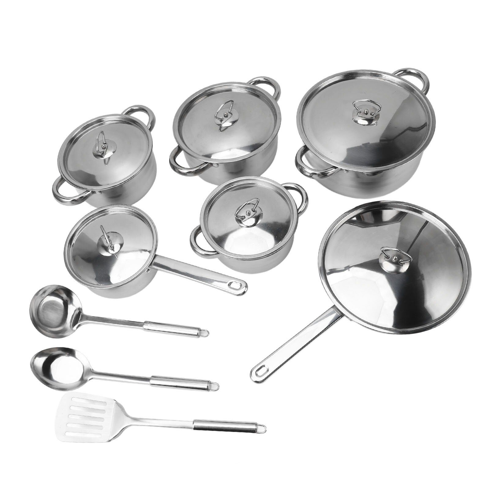 Набор кухонной посуды из нержавеющей стали, кастрюли, сковородки с крышками для суповых кастрюль и сотейников для домашней готовки