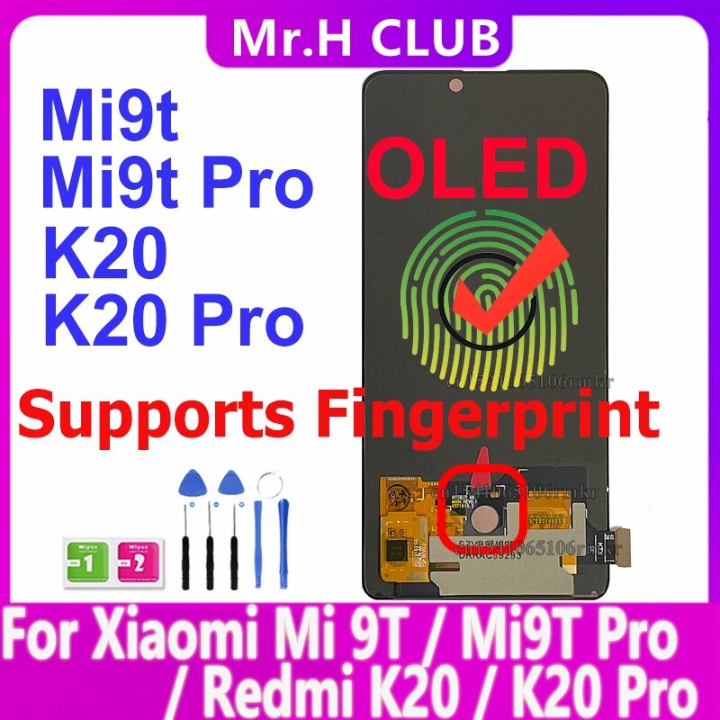 Сенсорный экран OLED 6,39 дюйма для Xiaomi MI9T / MI9T Pro, ЖК-дисплей, стеклянный дигитайзер в сборе со сканером отпечатков пальцев для Redmi K20 / K20 Pro OLED K20 Pro