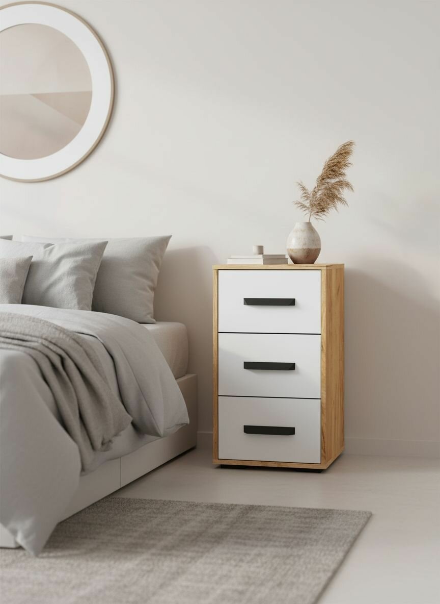 Тумба ARNIKA с ящиками, ЛДСП, дуб крафт, белая, универсальная, 40x73.4x39.9 см