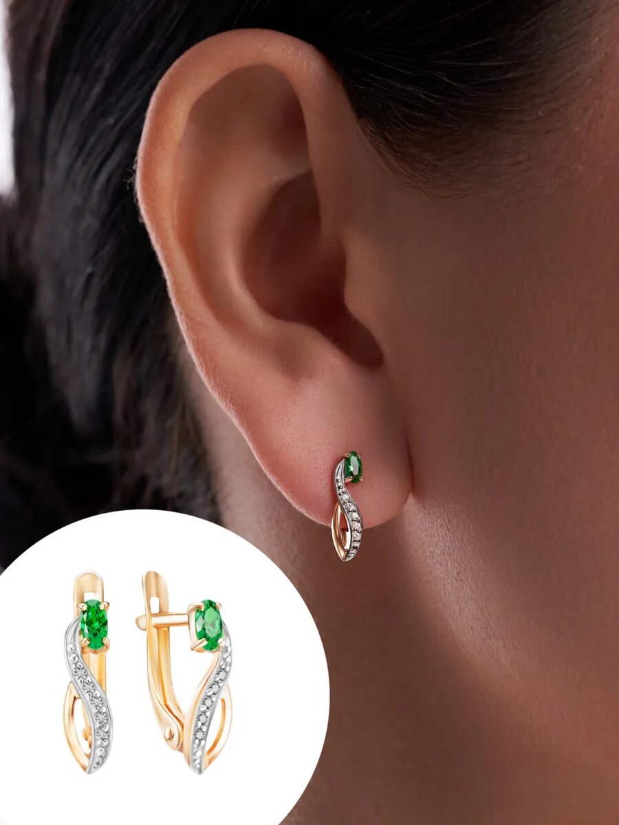 Серьги, серебро, 925 проба, золочение, фианит