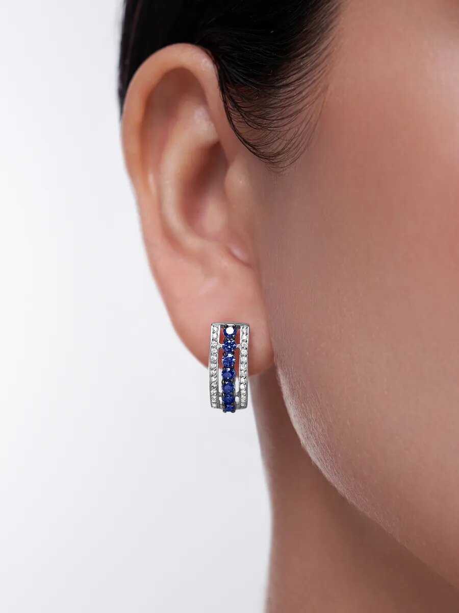 Серьги, серебро, 925 проба, родирование, фианит