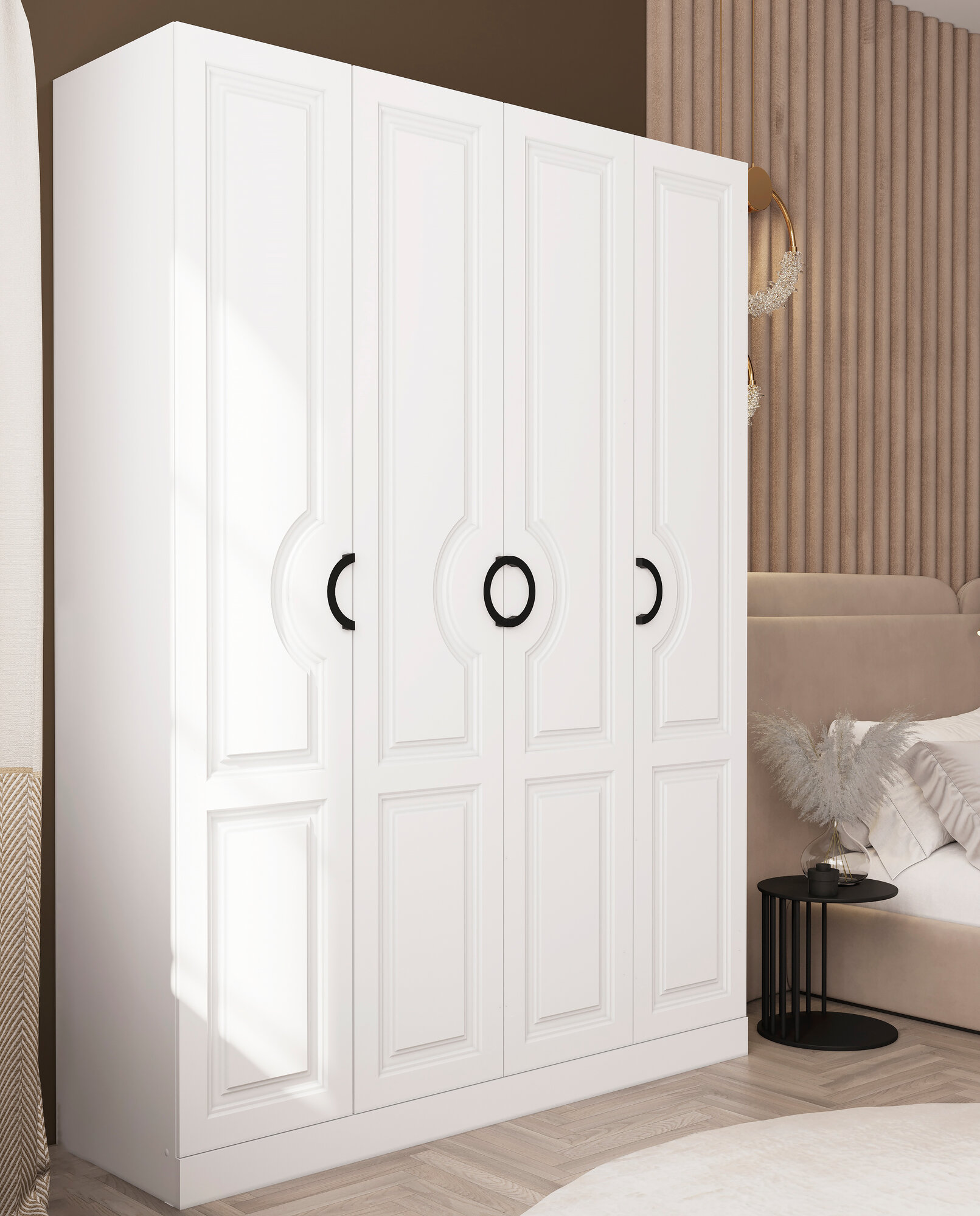 Шкаф для одежды Surafasad Ариадна, ЛДСП/МДФ, 4 распашные двери, 13 полок, белый