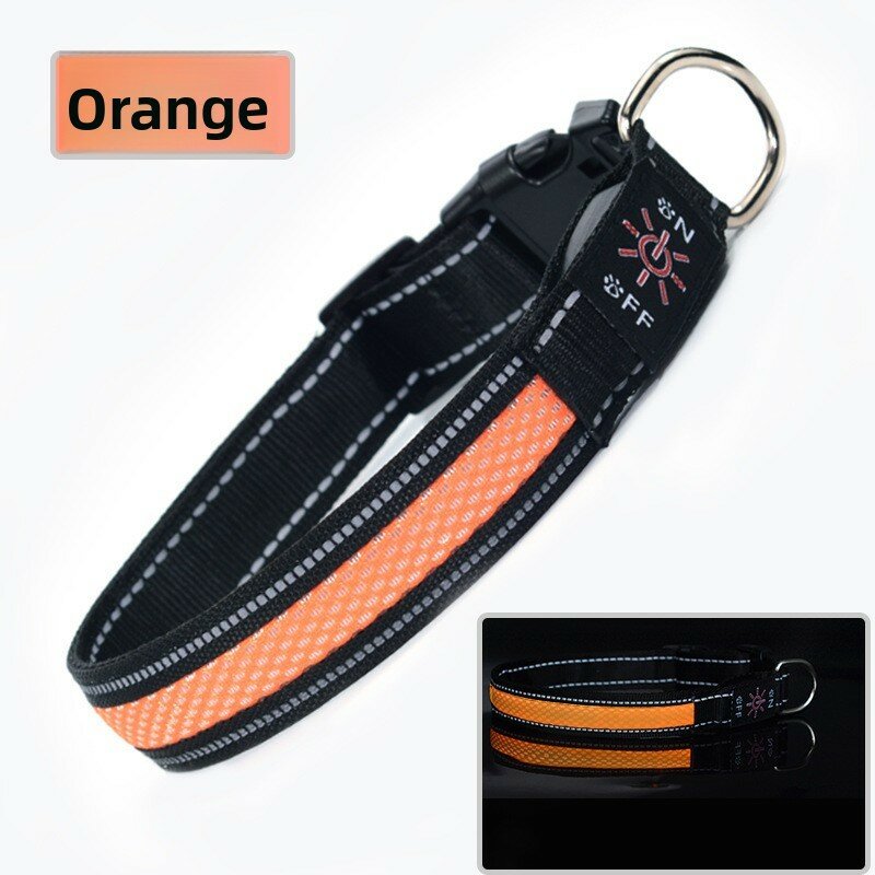 Светящийся ошейник для собак аккумуляторный с usb питанием и разноцветным свечением для ночных прогулок оранжевый