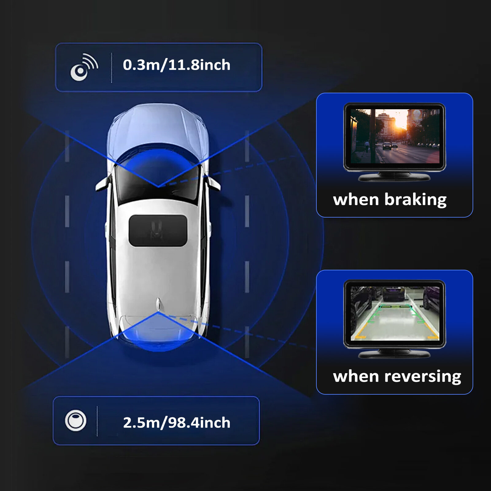 Датчик парковки автомобиля, система радаров заднего хода, поддержка передних и задних датчиков, звуковое предупреждение/зуммер/отключение звука с 4 датчиками парковки, определение расстояния, ЖК-дисплей с отображением расстояния