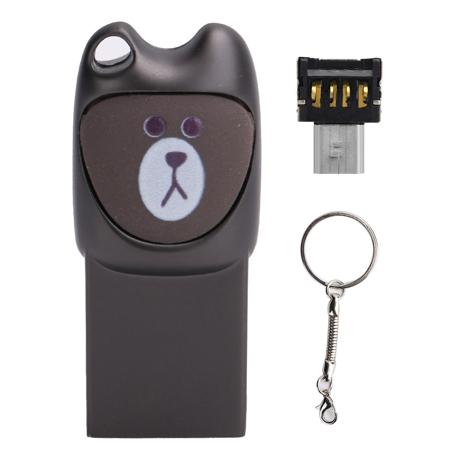 Флешка usb 2 . 0 с милым мультяшным дизайном, plug and play, микро-usb адаптером для телефона и компьютера, серая, 64 гб
