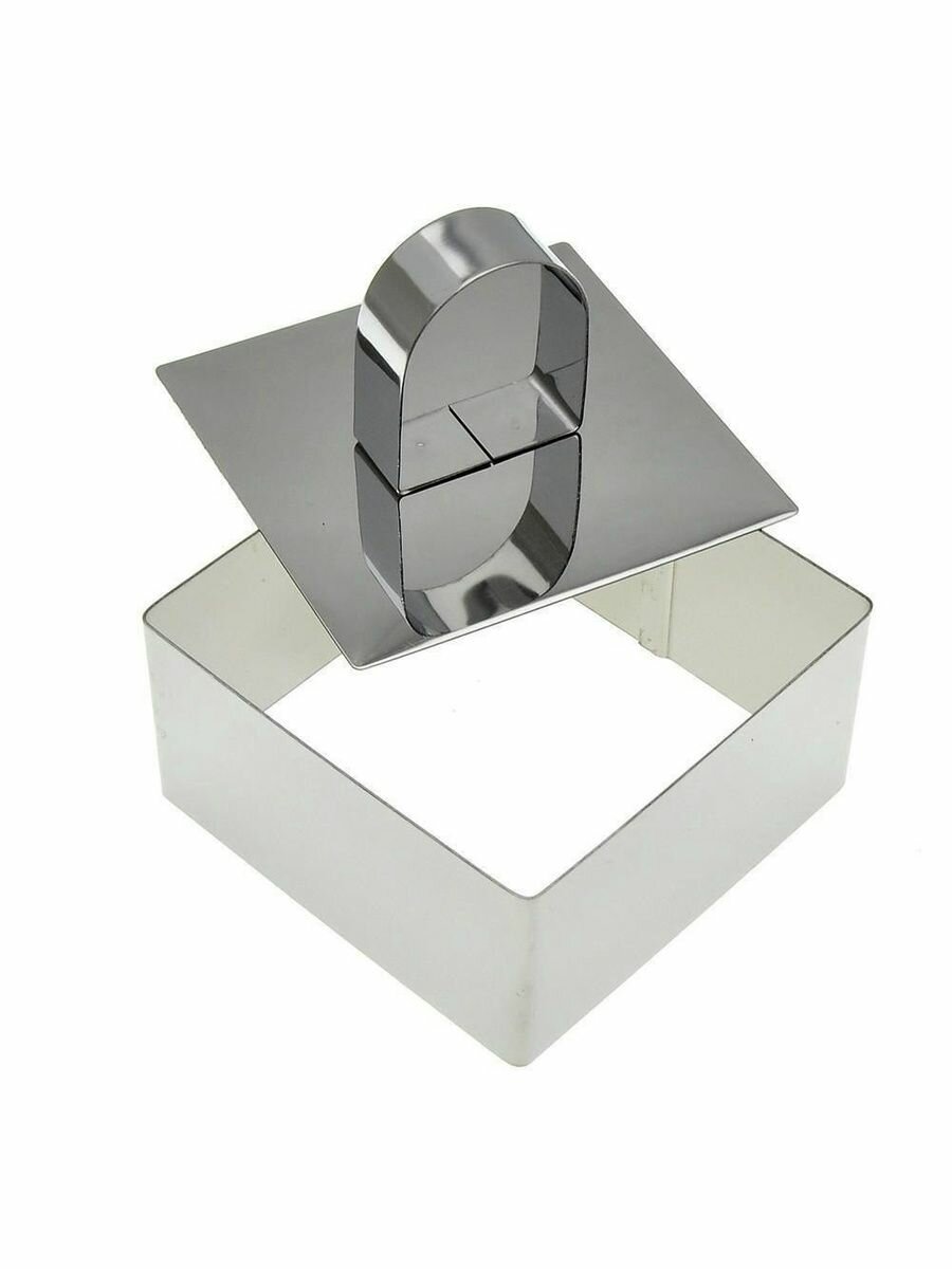 Форма-резак "Квадрат", 8*8см, с крышкой-прессом, нержавеющая сталь