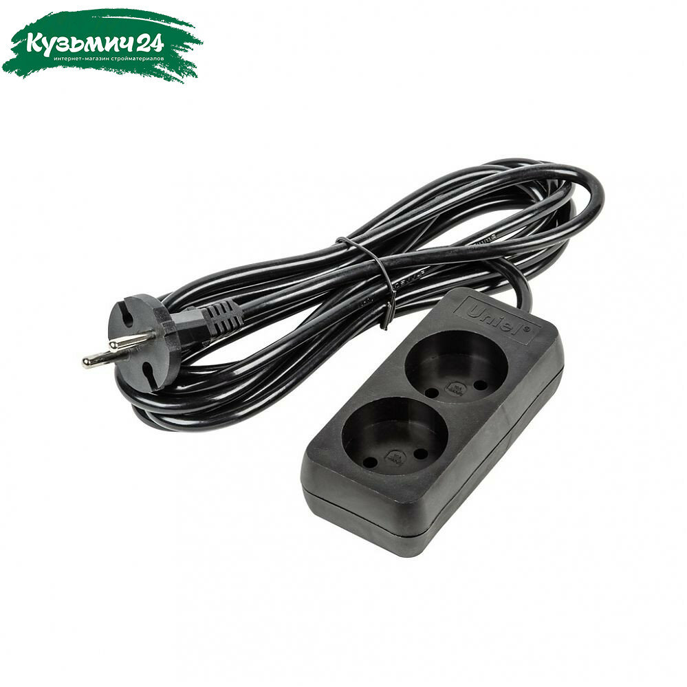 Удлинитель Uniel Ultra S-CU2-3 Black ПВС, без заземления, 2 розетки, 3 м, 2.5 кВт