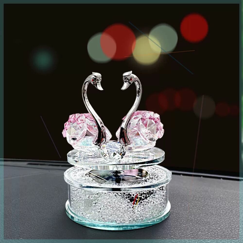 Лебеди из хрустального стекла на солнечных батареях с автоматическим вращением-12.5*9.5cm