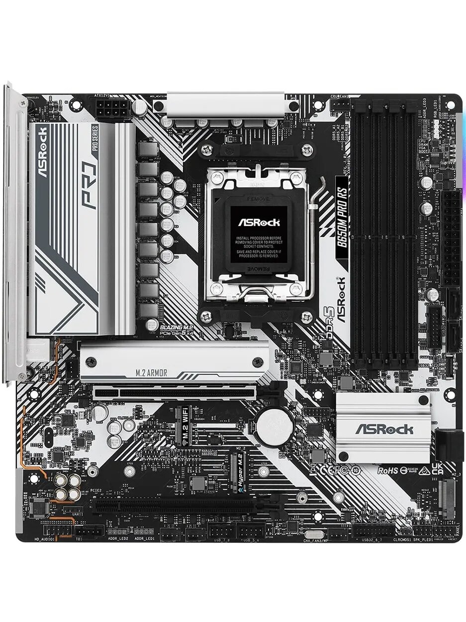 Материнская плата ASRock B650M PRO RS mATX AM5 AMD B650 4xDDR5 (256ГБ)