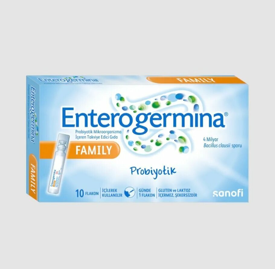 Enterogermina Family Пищевая добавка, содержащая пробиотические микроорганизмы, 10 флаконов