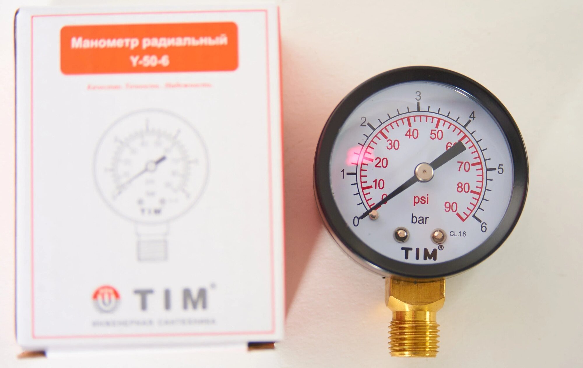 Манометр радиальный (вертикальный) 6 бар TIM арт. Y50-6bar