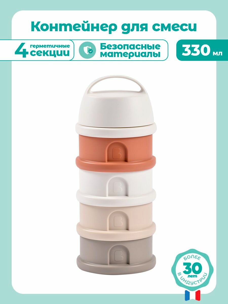 BEABA контейнер для детского питания, сыпучих смесей и снеков, контейнер для смеси детской, порционный 4 секции, дозатор молочного питания пищевой