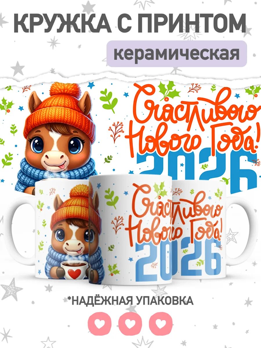 Кружка с принтом символ года лошадь, чашка для чая, кофе