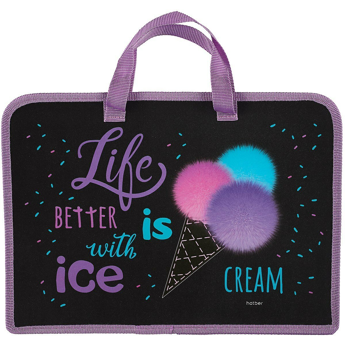 Папка для тетрадей А4 "Ice cream" 34*24,5*3,5см пластик, молния, текст. ручки