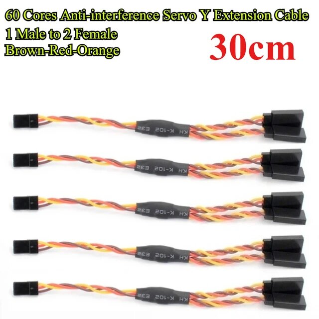 Комплект из 5 предметов, удлинительный кабель Y-типа для сервоприводов с защитой от помех длиной 15 см/20 см/30 см/100 см, 30/60 жил, подходит для сервоприводов Futaba и JR, вертолетов, автомобильных запчастей, игрушек.