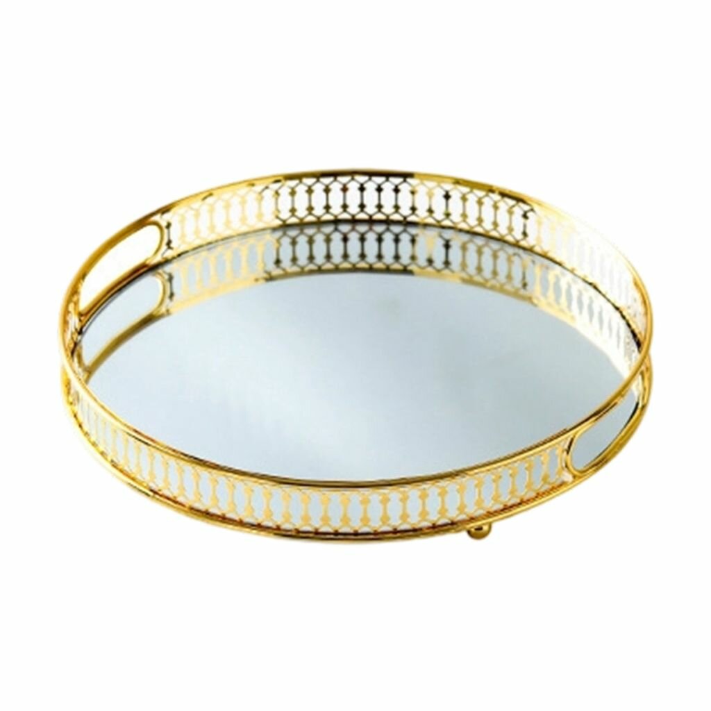 Коробка для хранения, (одна) ретро золотое зеркало, украшение для туалетного столика, коробка для хранения парфюмерии и косметики-большая-круглая