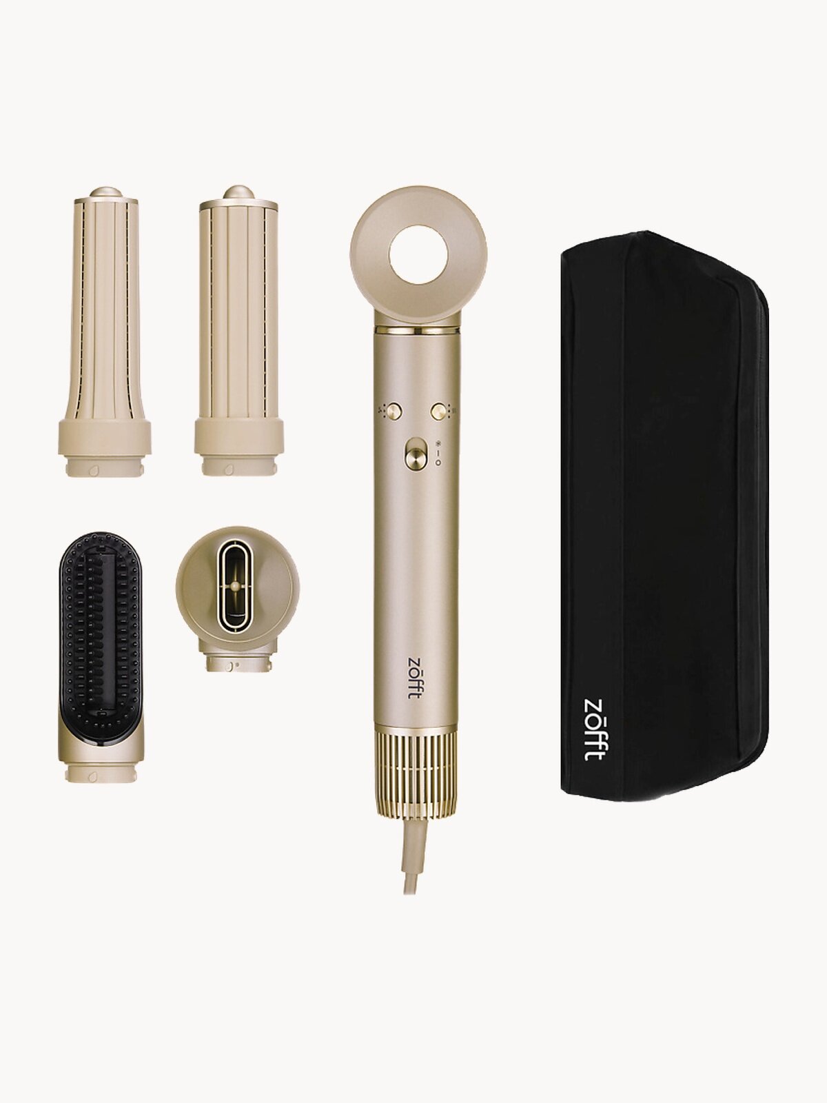 Фен-стайлер для волос Zofft Essential S300 с ионизацией и холодным воздухом, 5 насадок + сумка для хранения (бежевый)