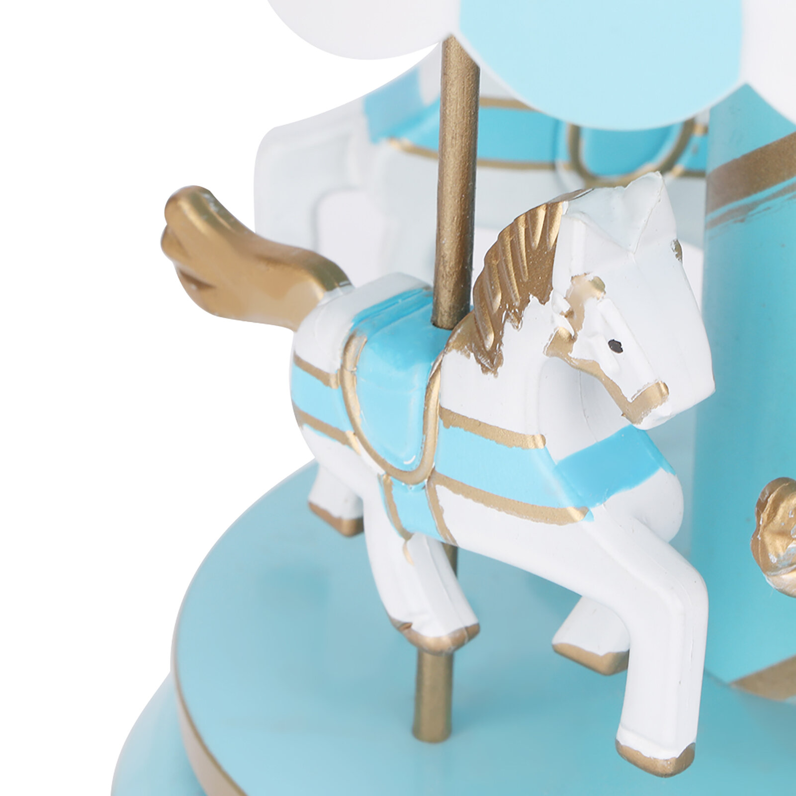 Музыкальная шкатулка карусель Merry GO Round Подарок Рождество Свадьба День рождения Декор Синий Стандартный размер 4 лошади Материал синтетический резина ABS Батарейка CR1632 Включена Размер 17x10.5 см