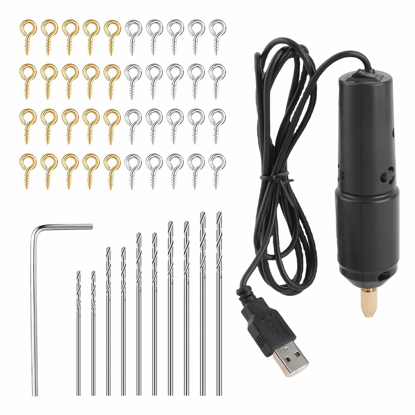 Мини-набор электрических дрелей для смолы с 10 сверлами для изготовления ювелирных изделий, дерева и брелоков из алюминия, черный