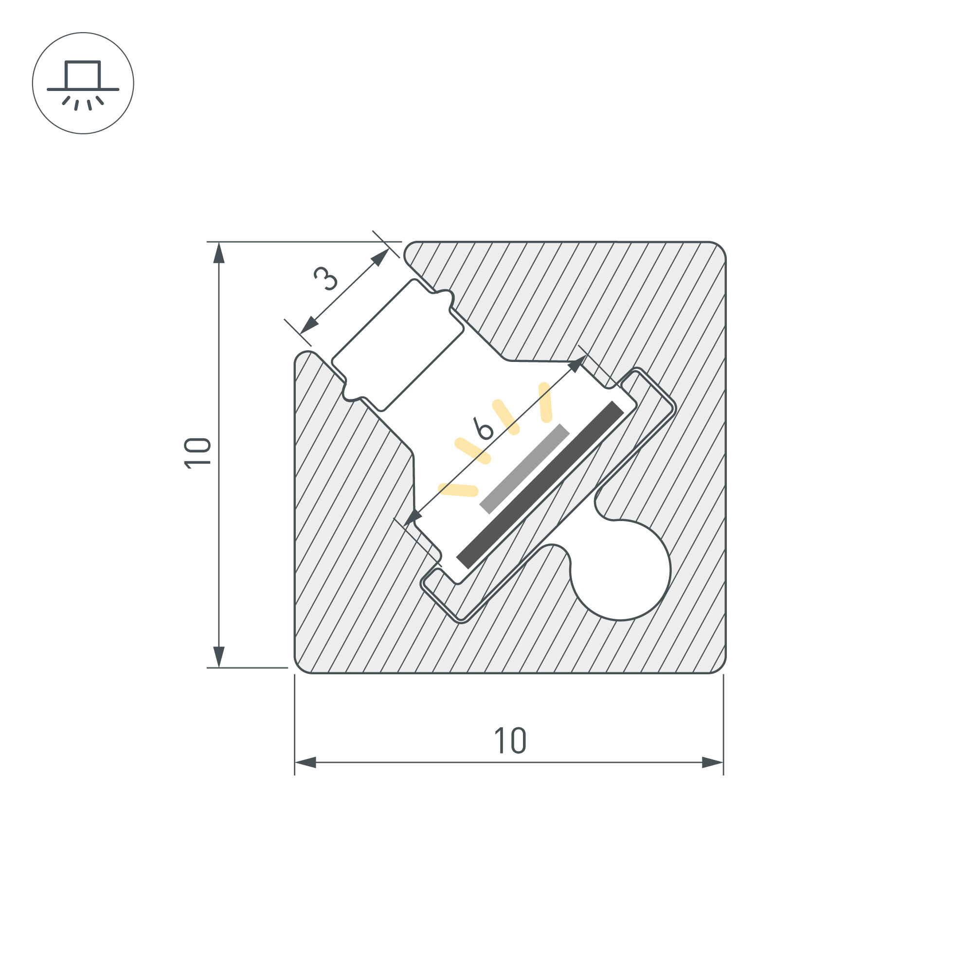 Профиль для светодиодной ленты Arlight Профиль с экраном SL-KANT-H10-SQUARE-2000 IRON GREY (Arlight, Алюминий+пластик)