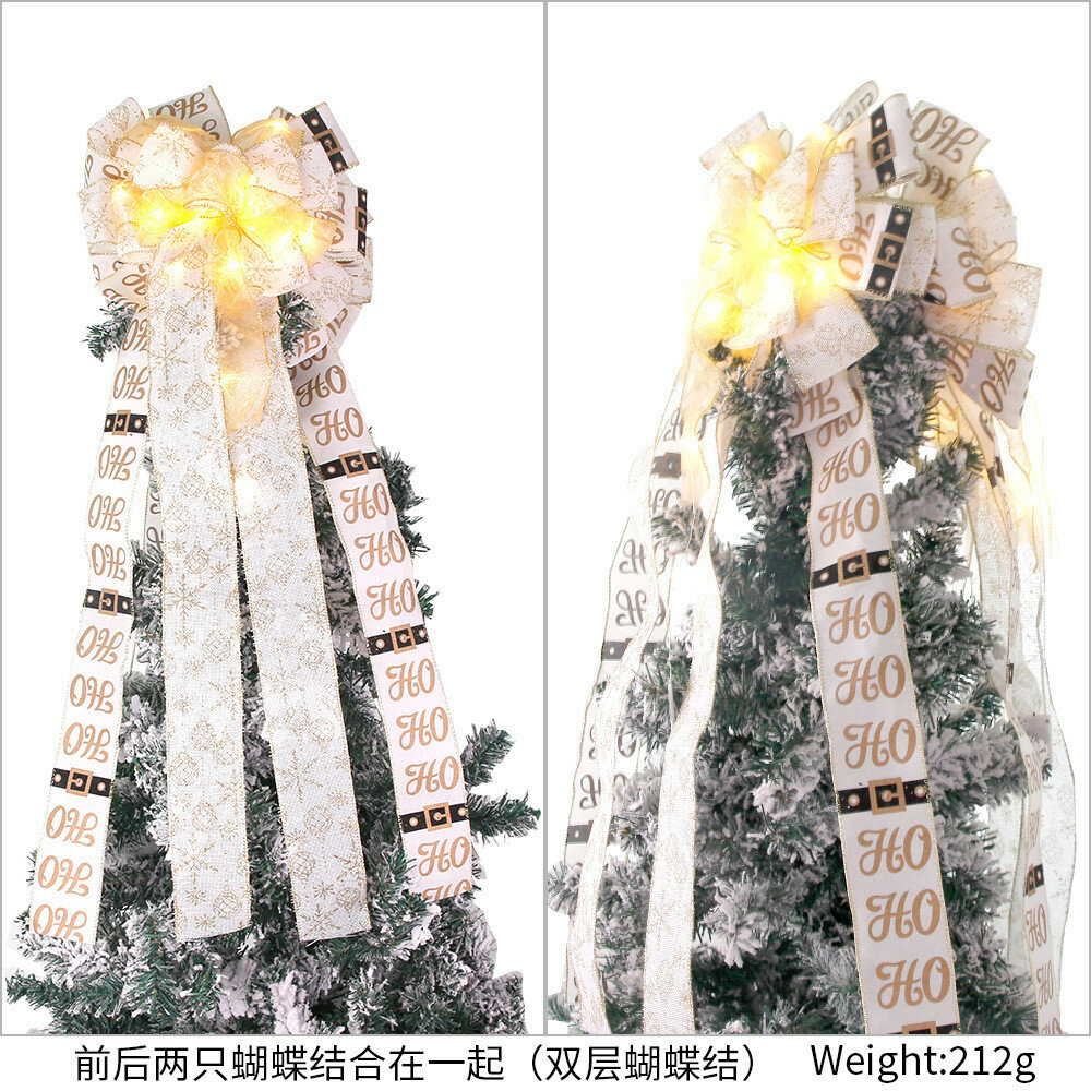 Праздничный рождественский бант с яркими огнями для великолепного декора дверного проема, двойной бант HO